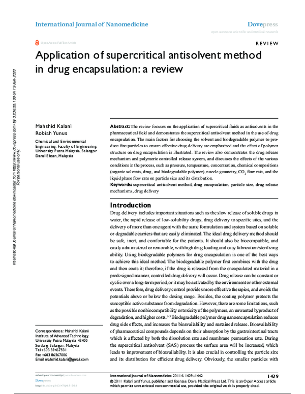 (PDF) Application of supercritical antisolvent method in drug ...