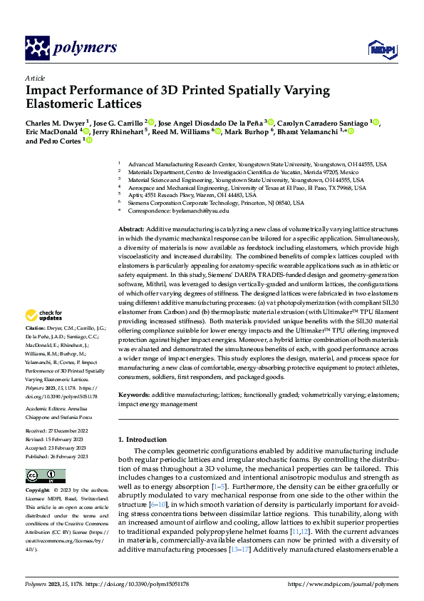 (PDF) Impact Performance of 3D Printed Spatially Varying Elastomeric Lattices