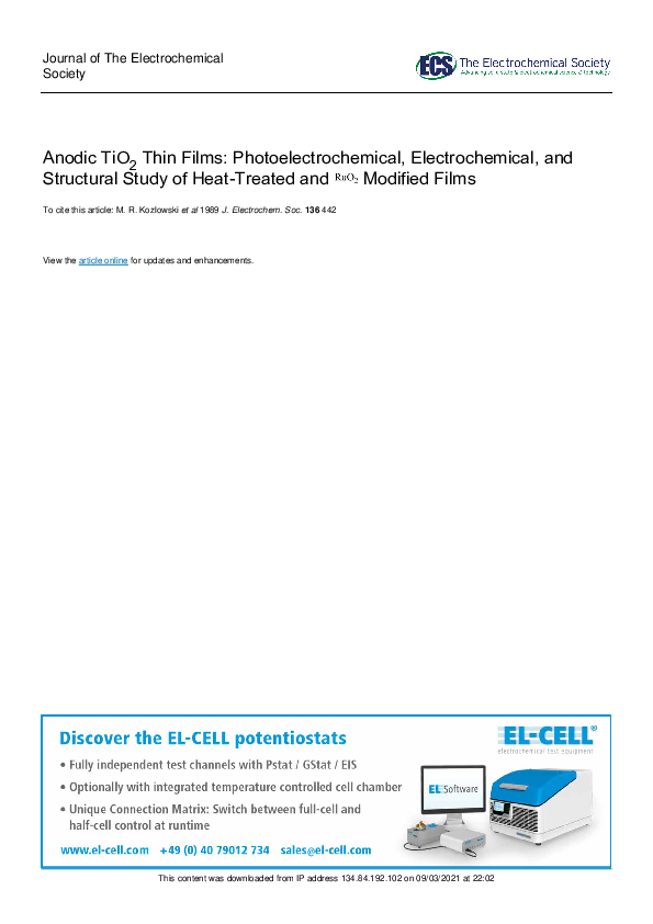 (PDF) Anodic TiO2 Thin Films: Photoelectrochemical, Electrochemical, and Structural Study of ...