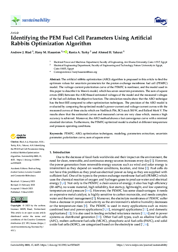 Pdf Identifying The Pem Fuel Cell Parameters Using Artificial Rabbits Optimization Algorithm 4214