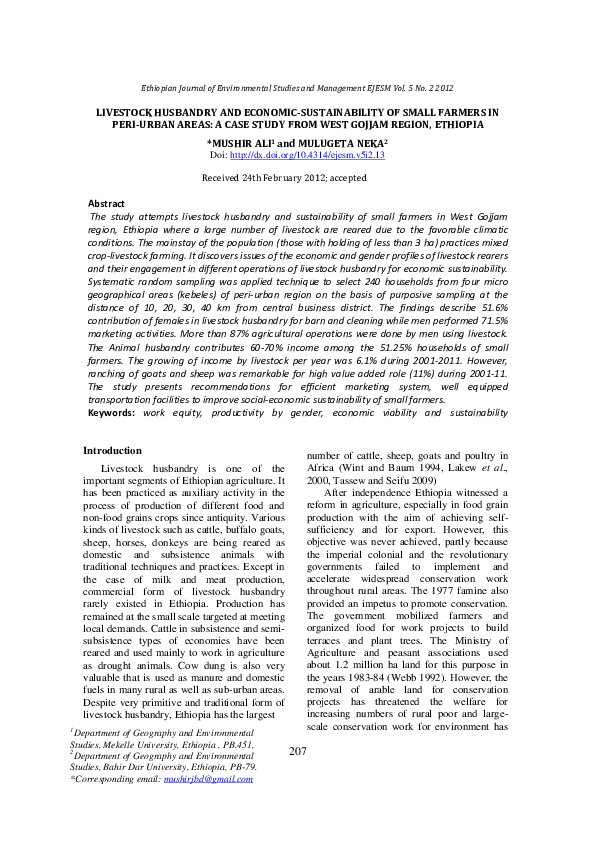 (PDF) Livestock Husbandry and Economic-Sustainability of Small Farmers in Peri-Urban Areas: A ...