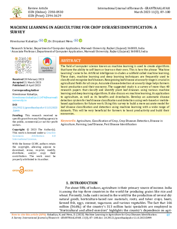 (PDF) Machine Learning in Agriculture for Crop Diseases Identification ...