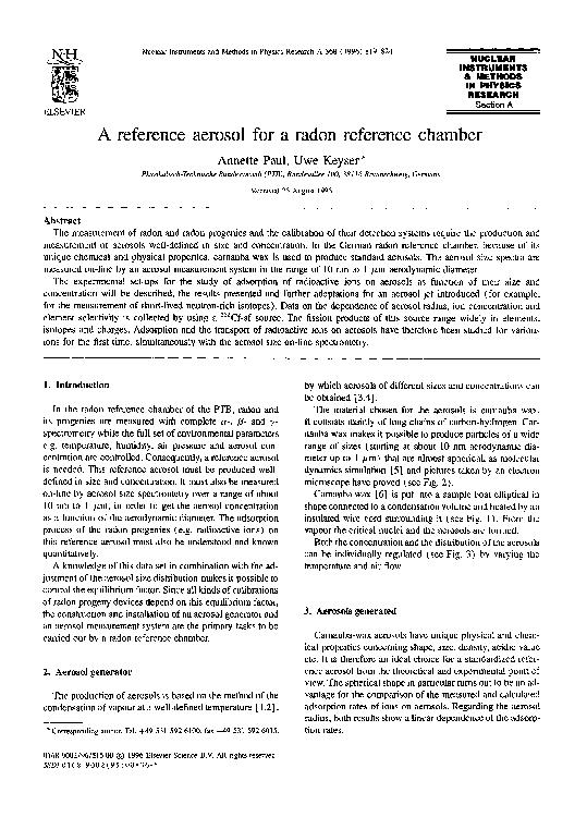 (PDF) A reference aerosol for a radon reference chamber