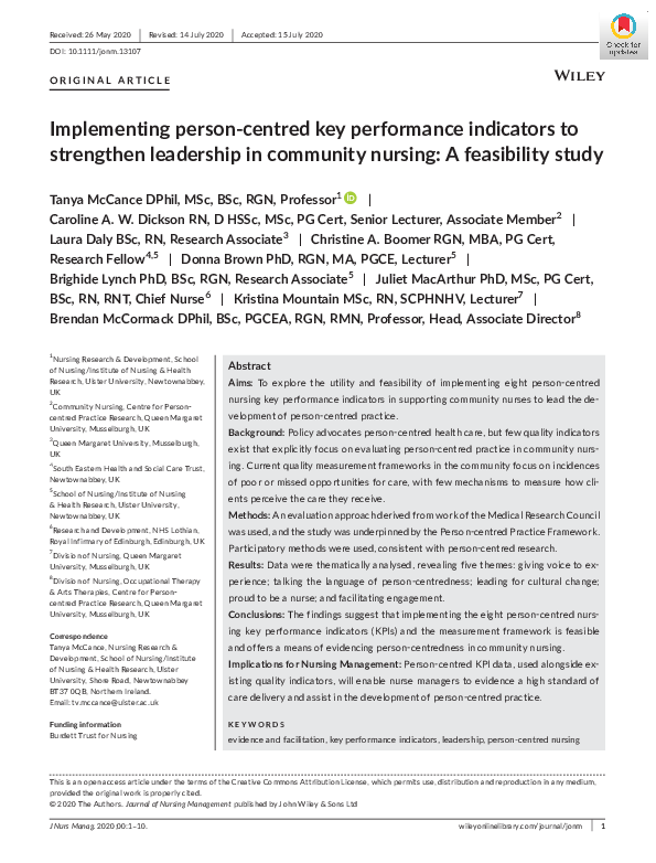 (PDF) Implementing person‐centred key performance indicators to ...