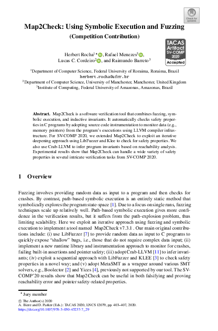 Pdf Map2check Using Symbolic Execution And Fuzzing