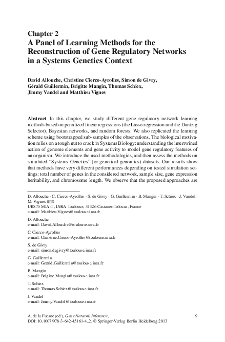 Pdf A Panel Of Learning Methods For The Reconstruction Of Gene
