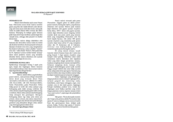 (PDF) Malaria Sebagai Penyakit Zoonosis