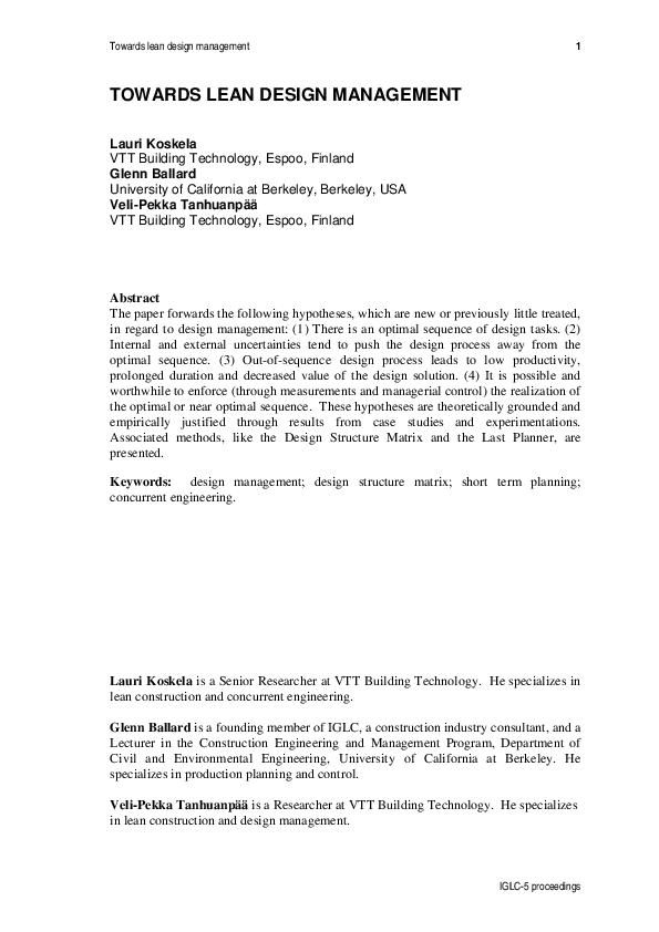 (PDF) Towards lean design management