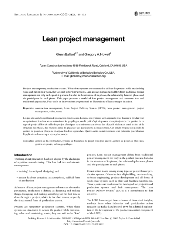 (PDF) Lean project management