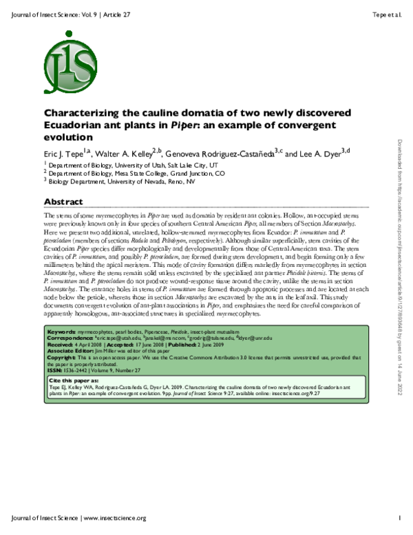 (PDF) Characterizing the Cauline Domatia of Two Newly Discovered ...