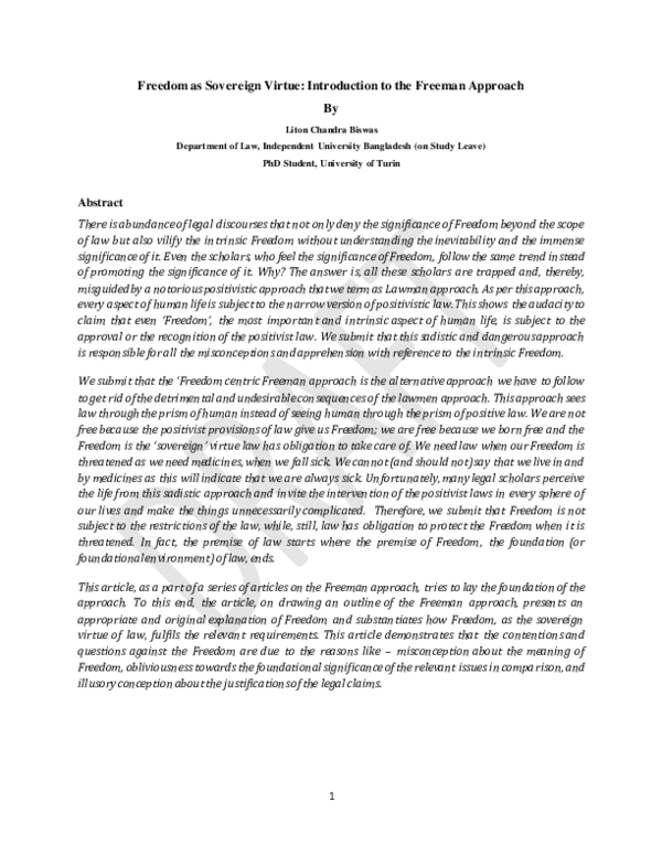 (PDF) Freedom as Sovereign Virtue: Introduction to the Freeman Approach