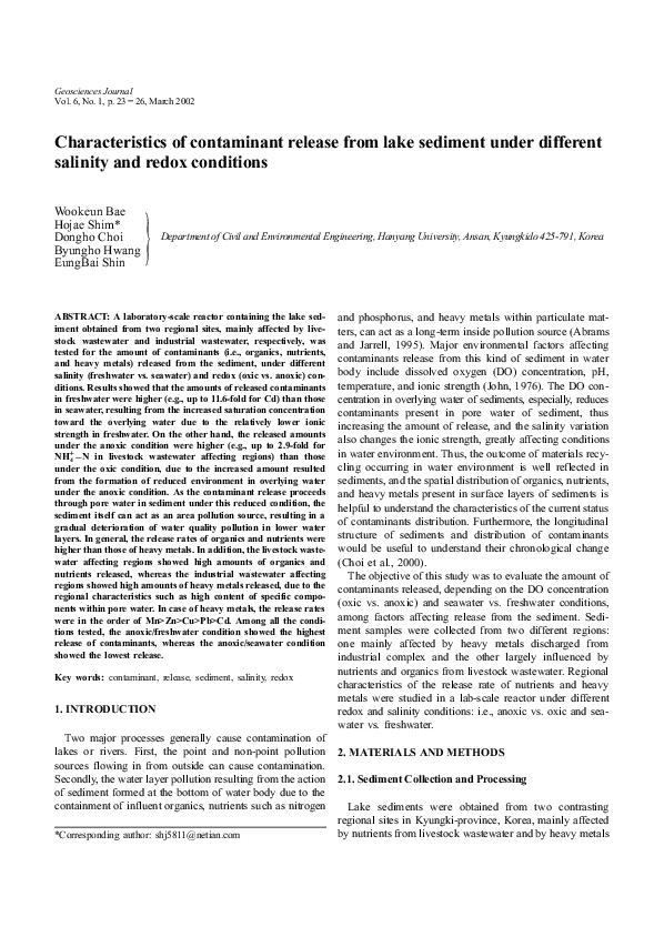 (PDF) Characteristics of contaminant release from lake sediment under ...