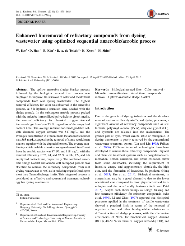(PDF) Enhanced bioremoval of refractory compounds from dyeing ...