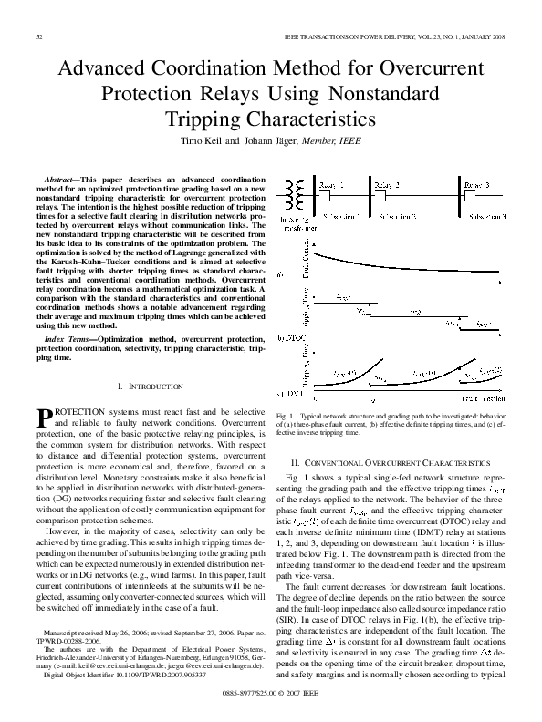 Pdf Advanced Coordination Method For Overcurrent Protection Relays Using Nonstandard Tripping