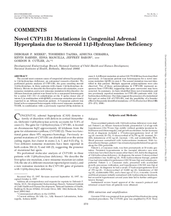 (PDF) Novel CYP11B1 Mutations in Congenital Adrenal Hyperplasia due to Steroid 11β-Hydroxylase ...
