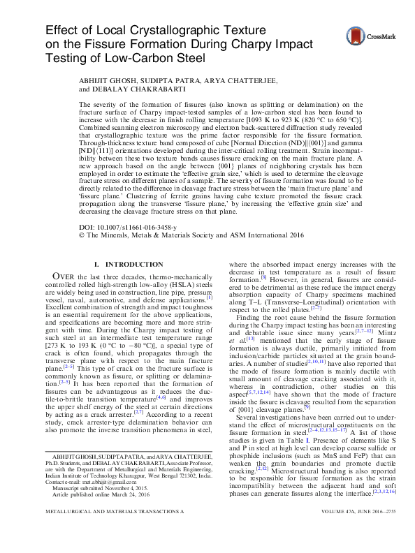 (PDF) Effect of Local Crystallographic Texture on the Fissure Formation ...