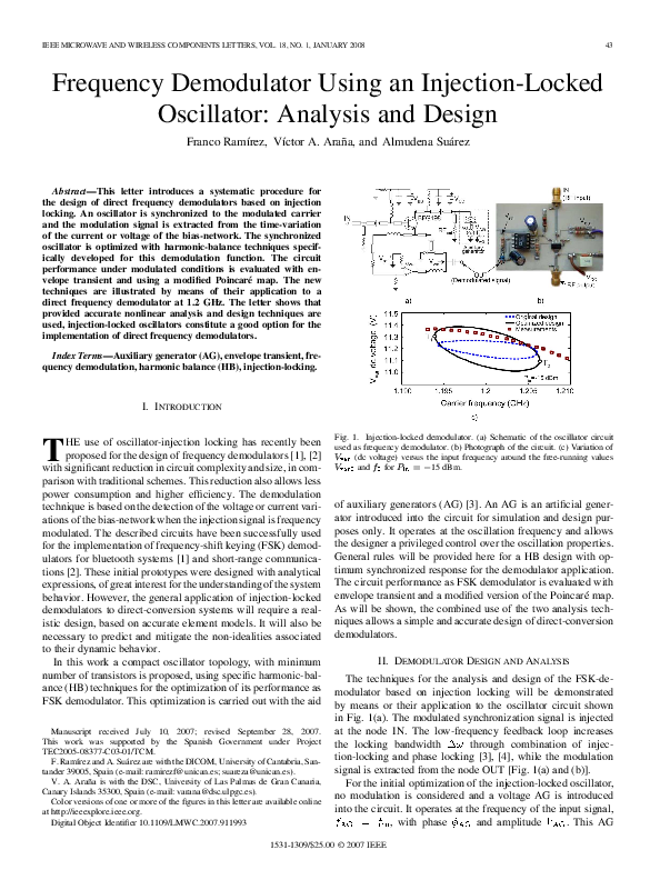 (PDF) Frequency Demodulator Using an Injection-Locked Oscillator: Analysis and Design