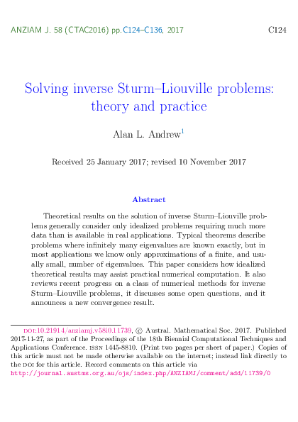 Pdf Solving Inverse Sturm Liouville Problems Theory And Practice
