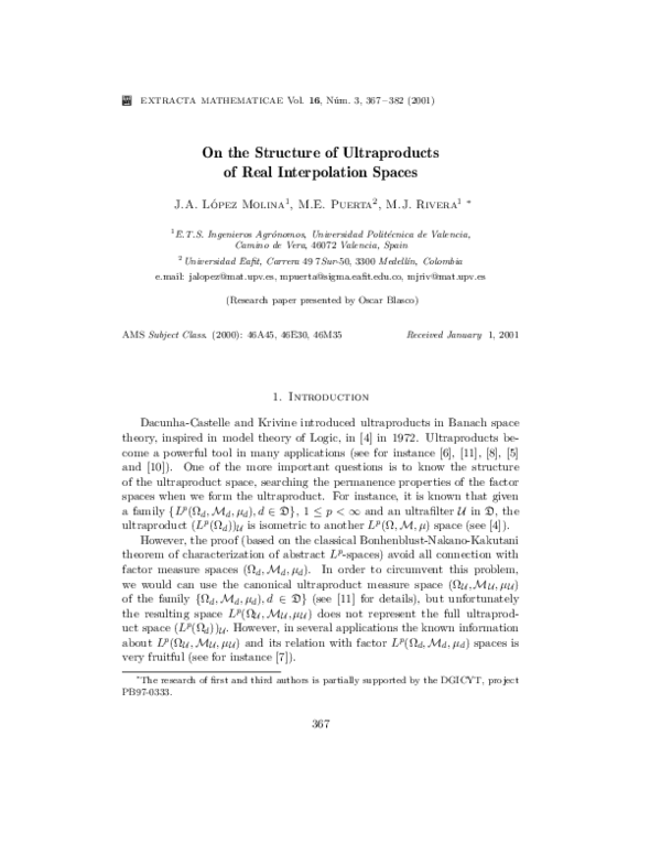 (PDF) On the Estructure of Ultraproducts of Real Interpolation Spaces | Juan Antonio López ...