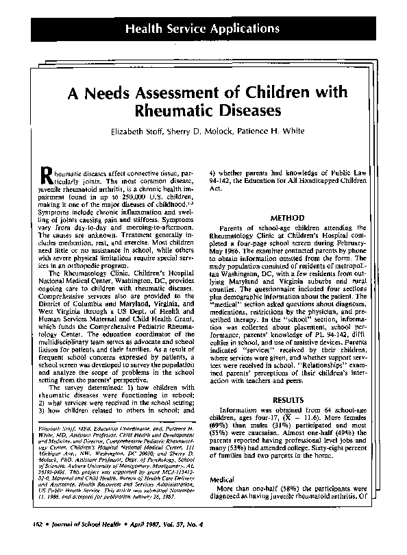 (PDF) A Needs Assessment of Children with Rheumatic Diseases | Sherry ...