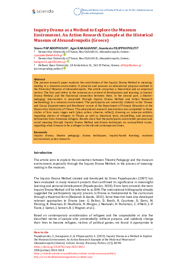 (PDF) Inquiry Drama as a Method to Explore the Museum Environment. An ...