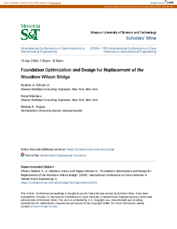 (PDF) Foundation Optimization and Design for Replacement of the Woodrow ...