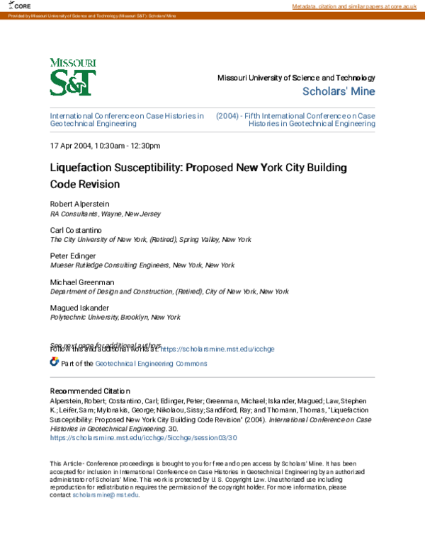 (PDF) Liquefaction Susceptibility: Proposed New York City Building Code Revision