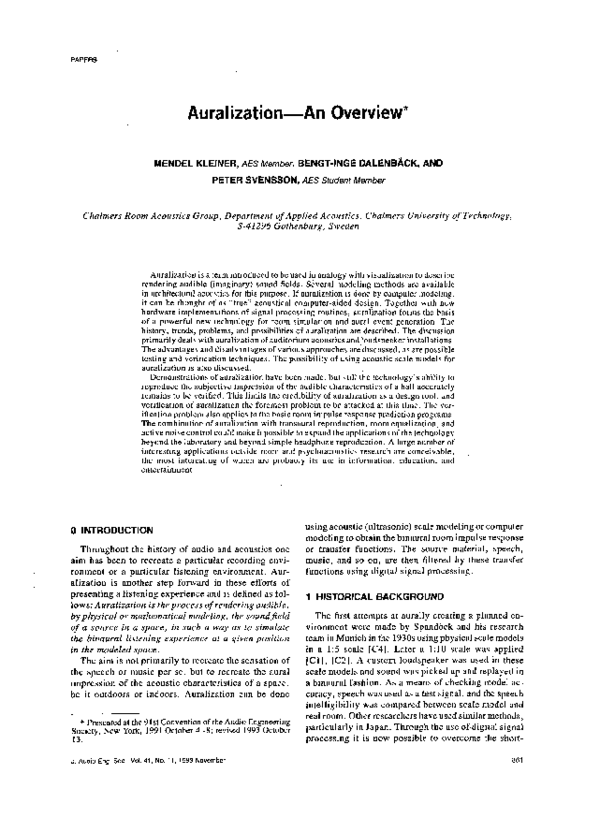 (PDF) Auralization-an overview