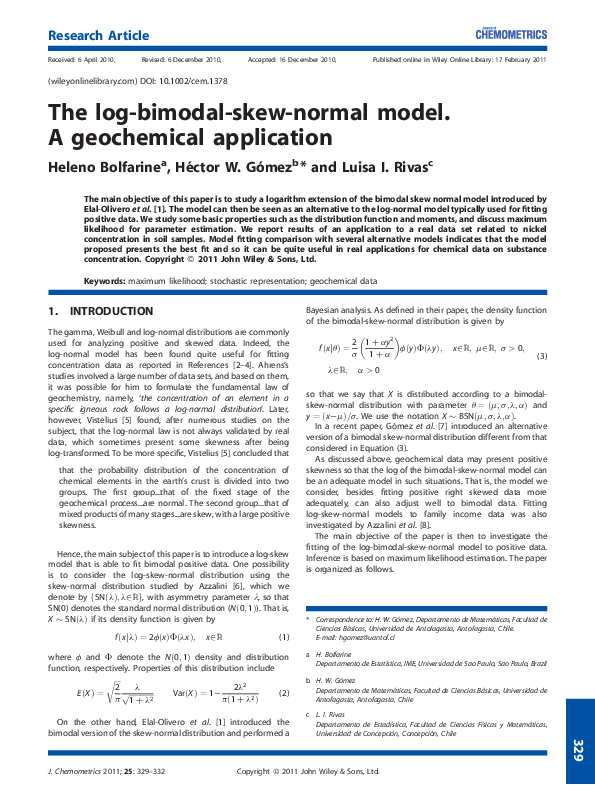 (PDF) The log-bimodal-skew-normal model. A geochemical application