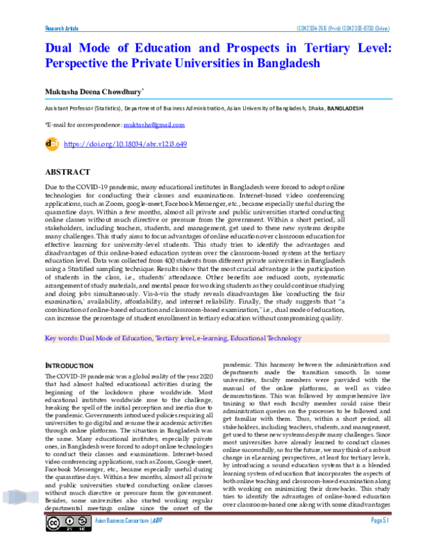 (PDF) Dual Mode of Education and Prospects in Tertiary Level ...