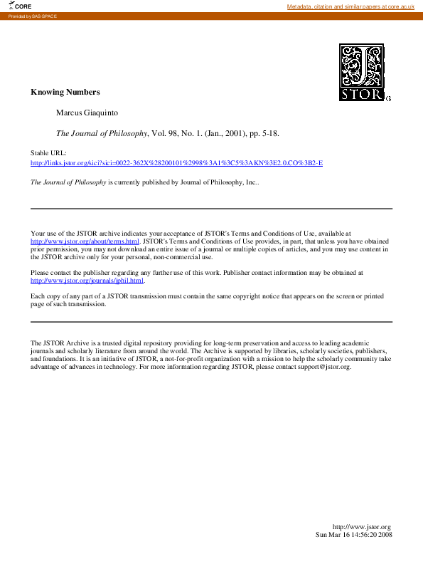 (PDF) Knowing Numbers