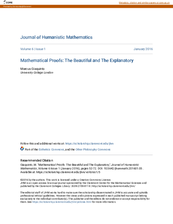 (PDF) Mathematical Proofs: The Beautiful and The Explanatory
