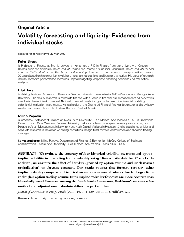 Pdf Volatility Forecasting And Liquidity Evidence From Individual Stocks