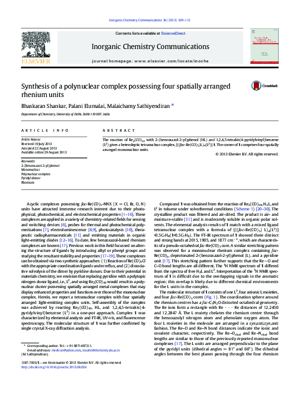 (PDF) Synthesis of a polynuclear complex possessing four spatially ...