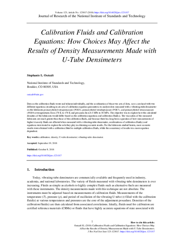 (PDF) Calibration Fluids and Calibration Equations: How Choices May ...
