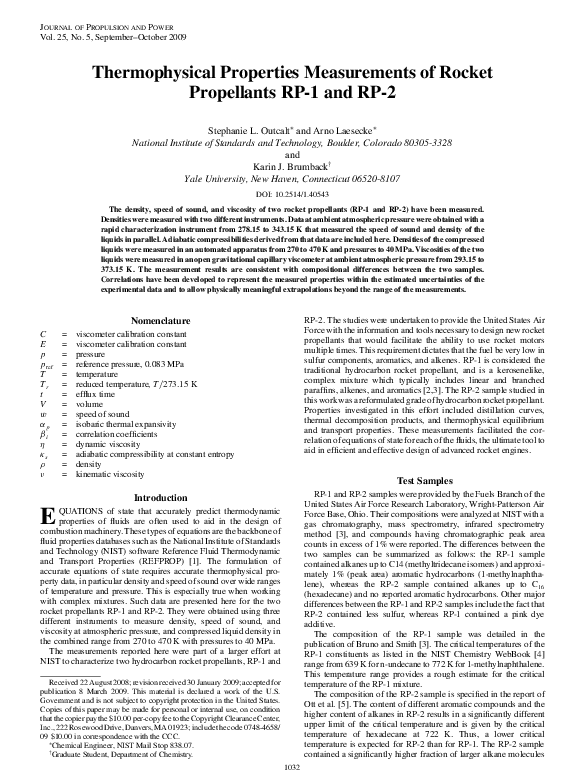(PDF) Thermophysical Properties Measurements of Rocket Propellants RP-1 ...