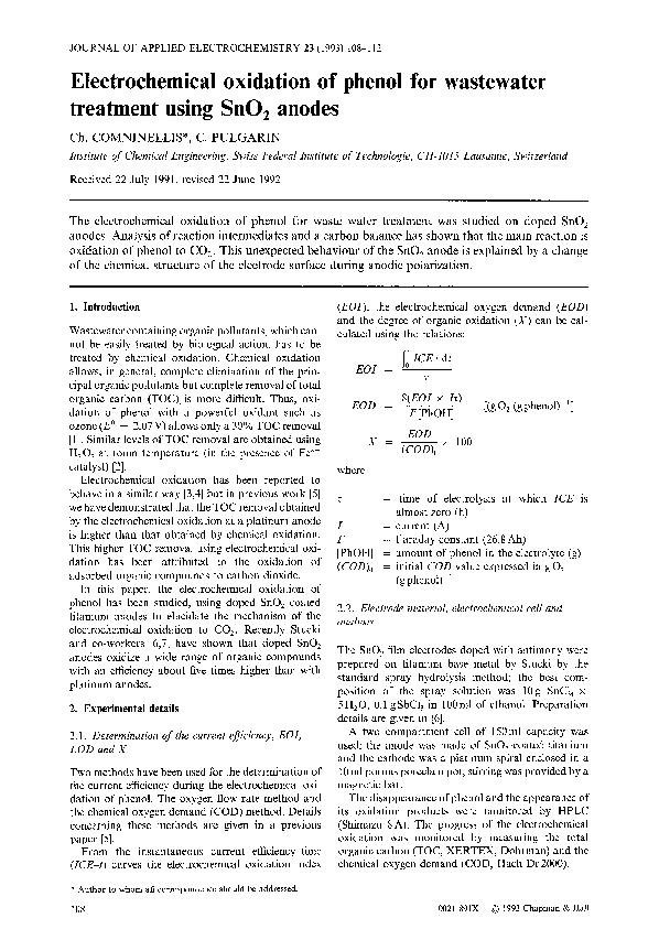 (PDF) Electrochemical oxidation of phenol for wastewater treatment ...