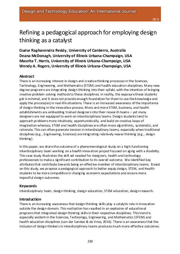 (PDF) Refining a Pedagogical Approach for Employing Design Thinking as a Catalyst