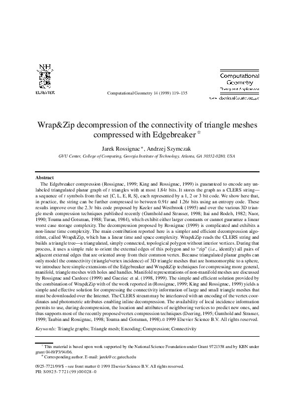 (PDF) Wrap&Zip decompression of the connectivity of triangle meshes compressed with Edgebreaker