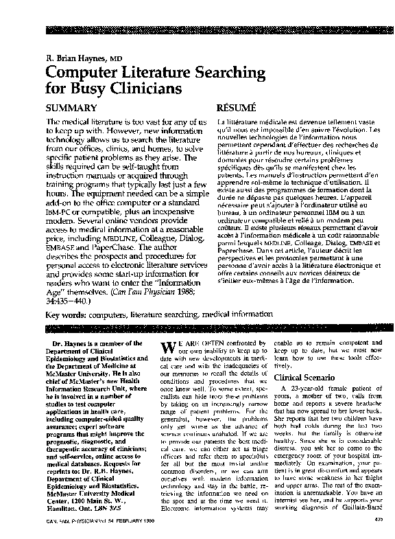 (PDF) Computer literature searching for busy clinicians