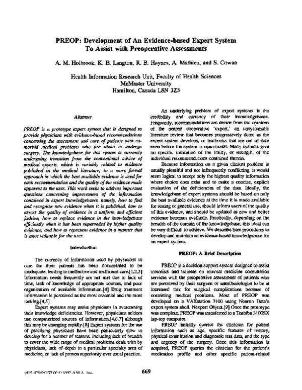 (PDF) PREOP: development of an evidence-based expert system to assist ...