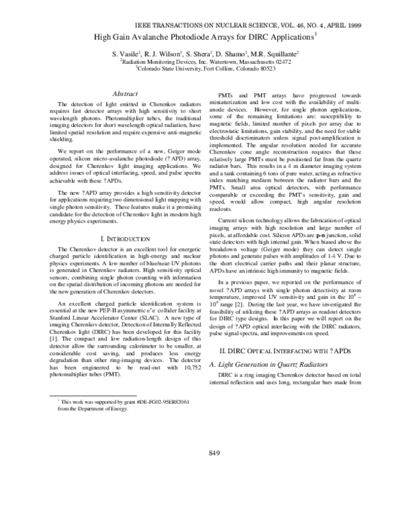 (PDF) High gain avalanche photodiode arrays for DIRC applications