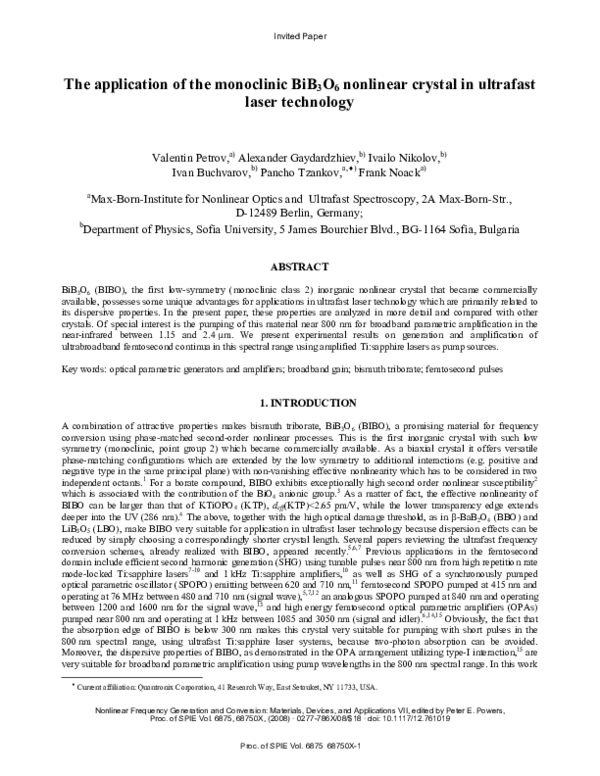 (PDF) The application of the monoclinic BiB 3 O 6 nonlinear crystal in ...