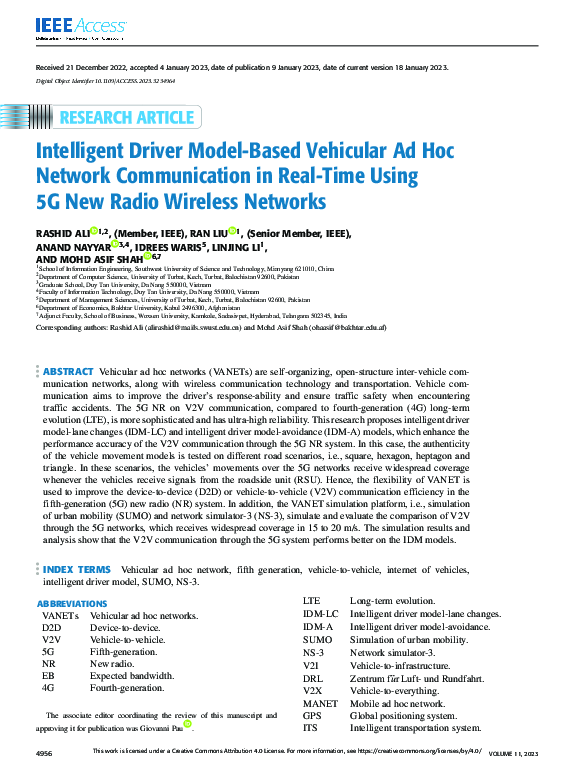 Pdf Intelligent Driver Model Based Vehicular Ad Hoc Network