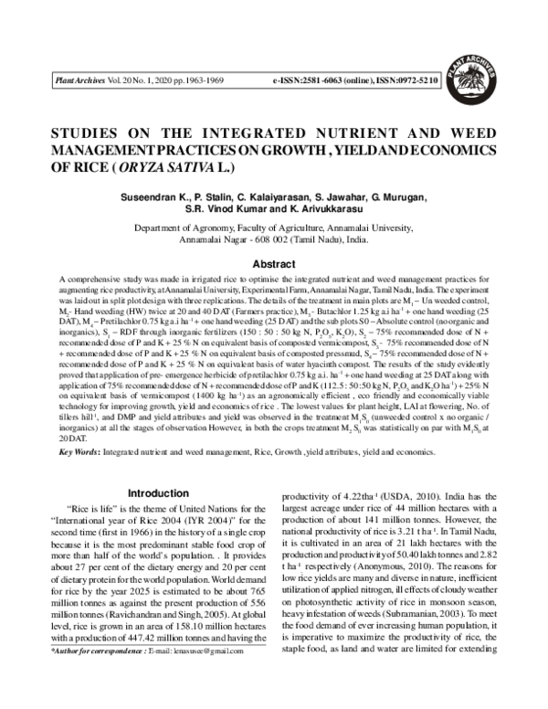 (PDF) Studies on the Integrated Nutrient and Weed Management Practices on Growth , Yield and ...