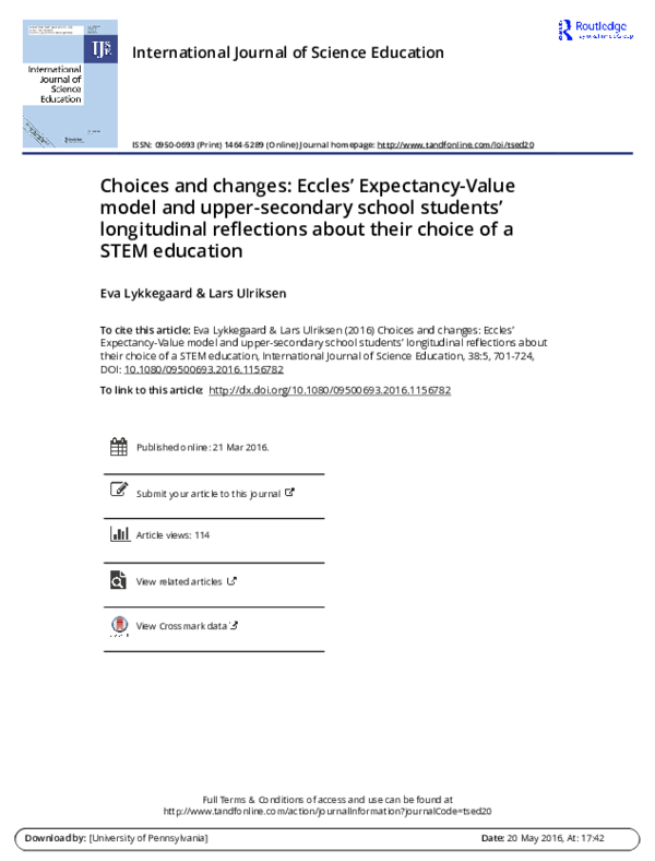 (PDF) Choices and changes: Eccles’ Expectancy-Value model and upper ...
