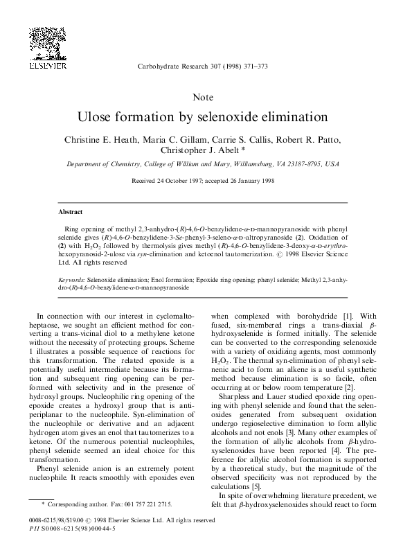 (PDF) Ulose formation by selenoxide elimination