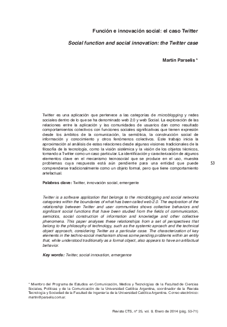 (PDF) Social function and social innovation: the Twitter case