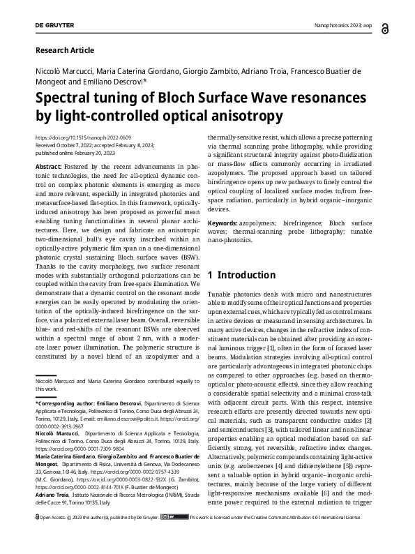 (PDF) Spectral tuning of Bloch Surface Wave resonances by light-controlled optical anisotropy