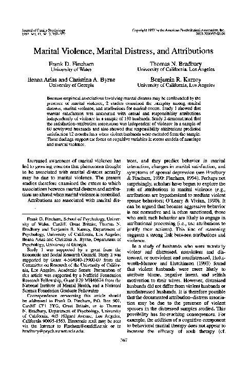 (PDF) Marital violence, marital distress, and attributions